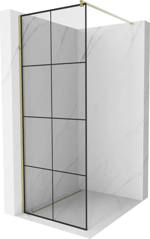 Mexen Kioto sprchová zástěna 90x200 cm 8 mm, zlatý profil, sklo černý vzor 1, 800-090-101-01-77