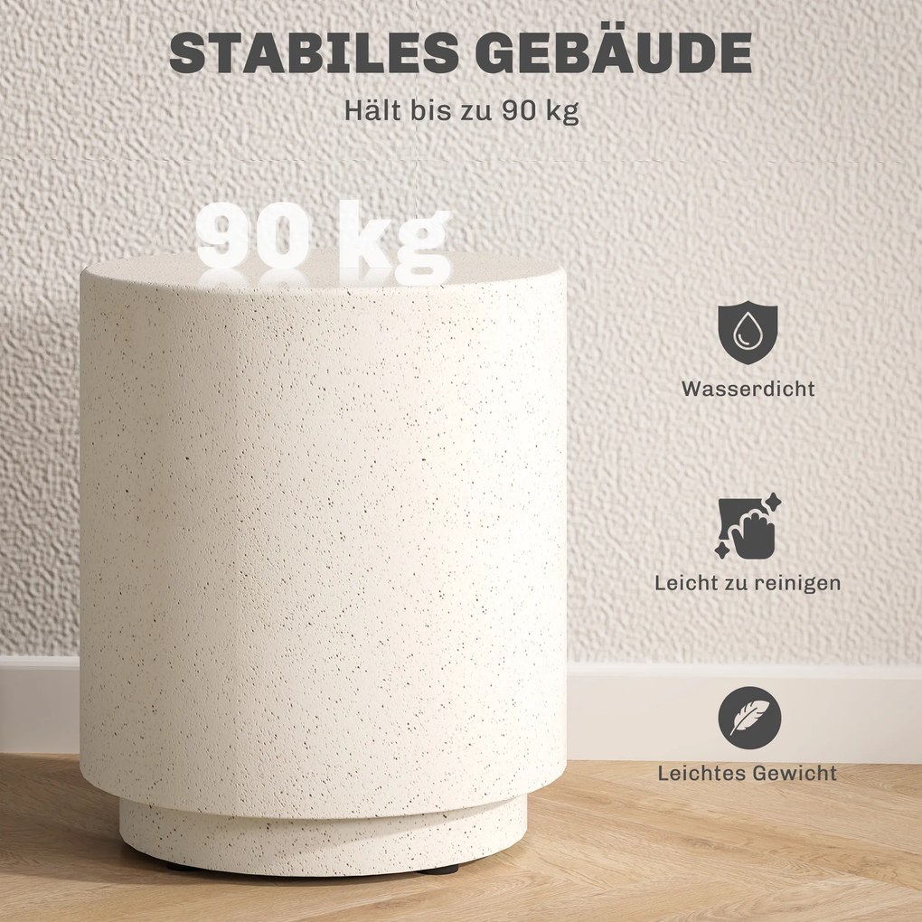 HOMCOM Odkládací stolek s vzhledem kameniny, konferenční stolek, koncový stolek, stolek do obývacího pokoje, zahrady Ø37 x 43 cm, krémově bílá