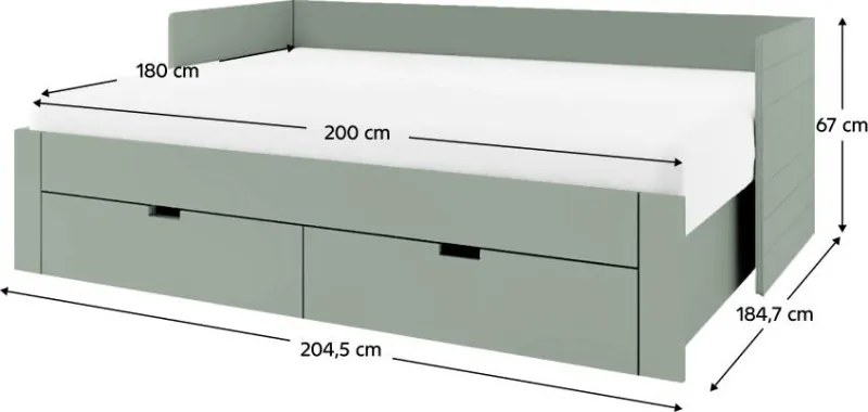 Rozkládací postel, šedozelená, 90/180x200, ANTONY Kondela 0000416624