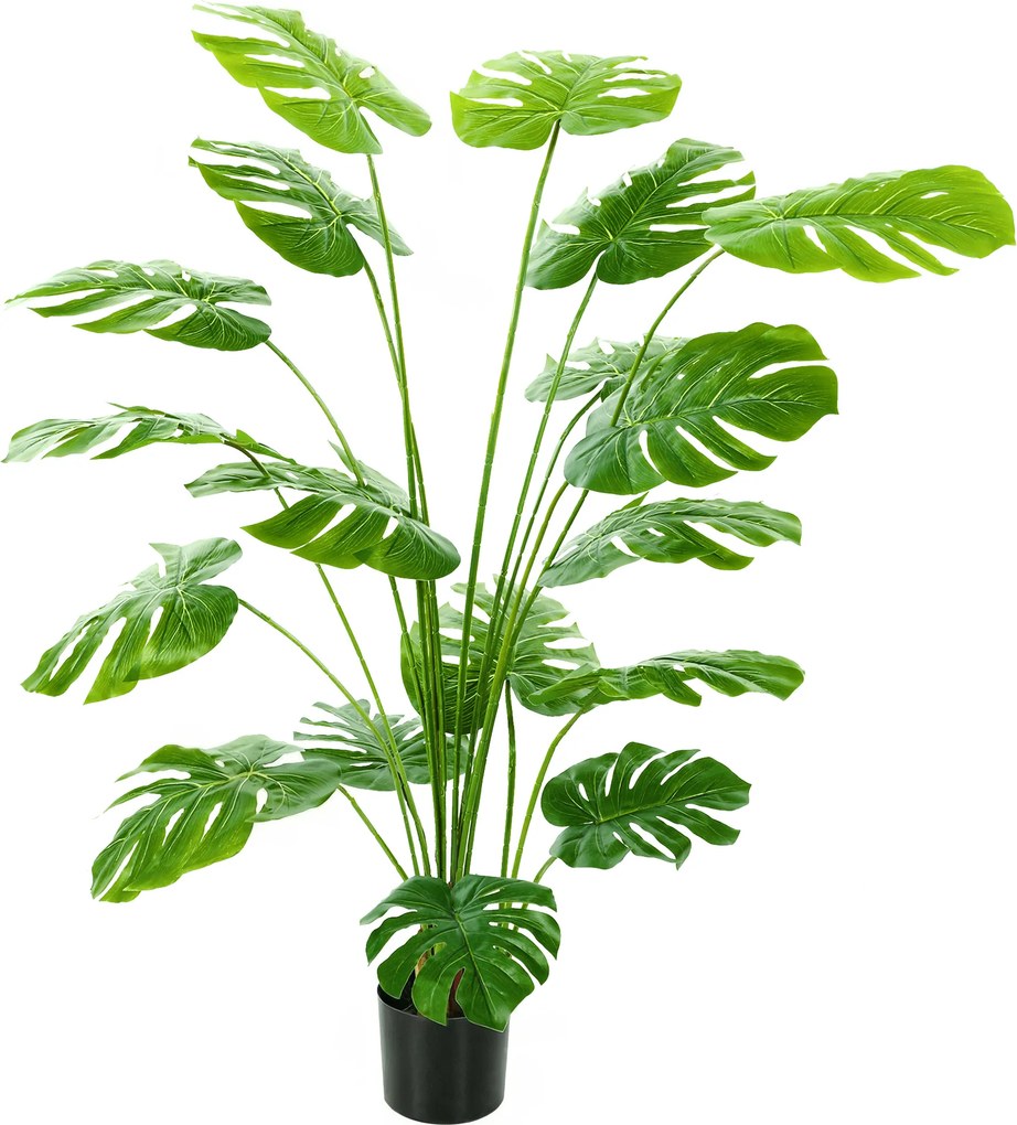 HOMCOM umělá rostlina, umělý strom Monstera Deliciosa s květináčem včetně výšky 150 cm pro vnitřní prostory, zelená