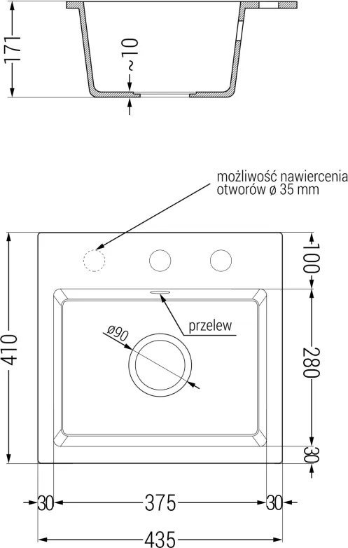 Mexen Milo, 1-komorový granitový dřez 435x410x171 mm a béžová baterie Rita, béžová, 6505-69-670300-69