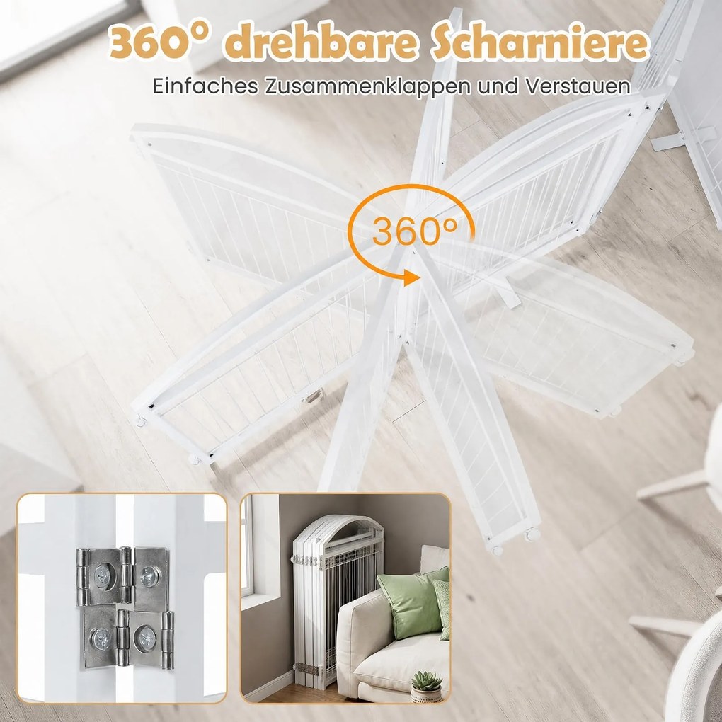 Costway Volně stojící vrátka pro psy s dveřmi a 360° otočnými – 480 × 81 cm