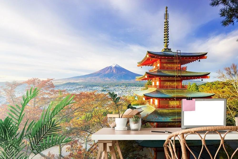 Samolepící fototapeta výhled na Chureito Pagoda a horu Fuji - 225x150 cm