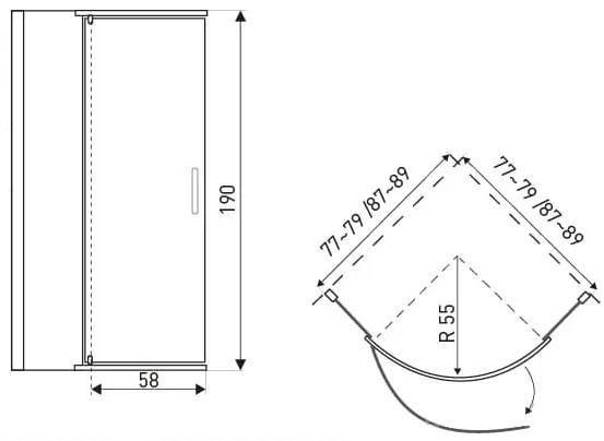Aplomo Splash čtvrtkruhový sprchový kout s vaničkou Rozměr koutu: 80x80cm