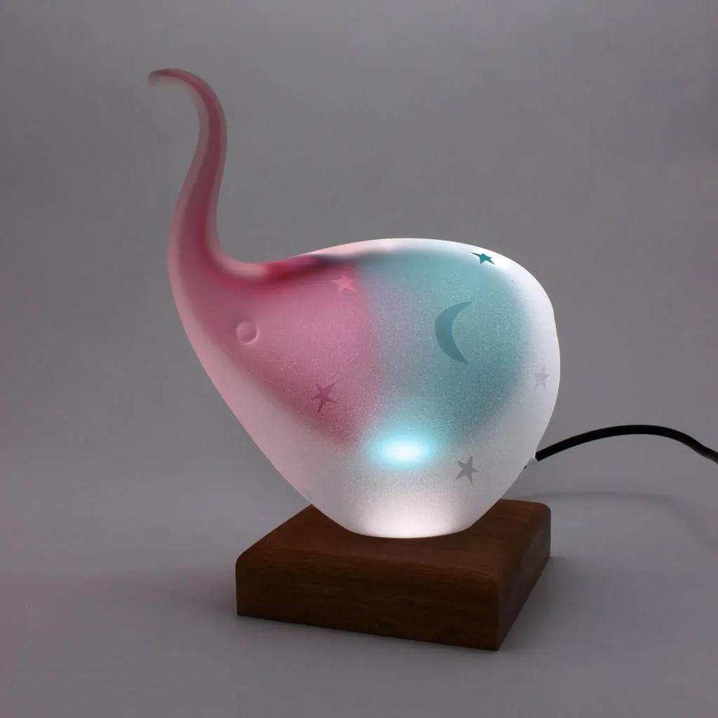 Skleněná lampa - slon, FLOWER - růžová a tyrkysová, 17 cm | České sklo od Artcristal Bohemia