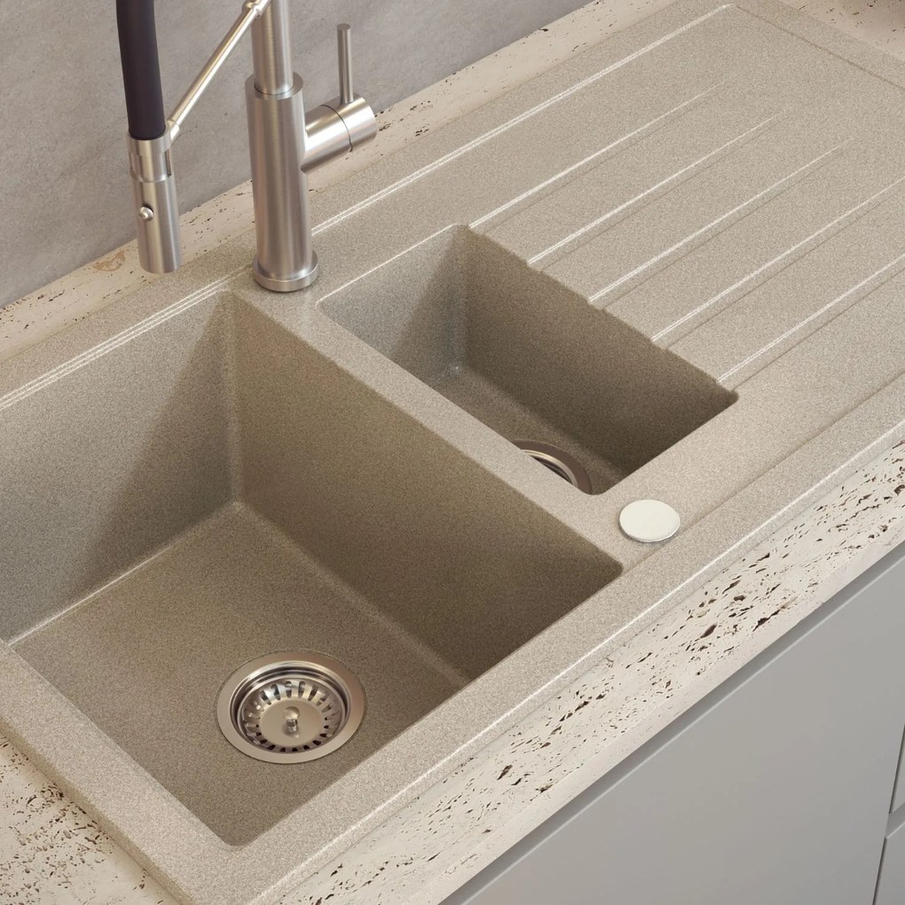 Béžový (pískový) 1,5 komorový kuchyňský granitový dřez QUADRON BRUCE 156 bez baterie