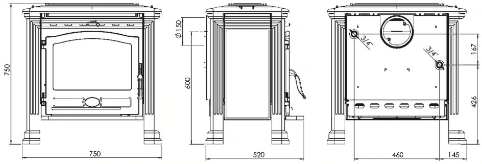 PLAMEN Litinová krbová kamna TENA TERMO - černá