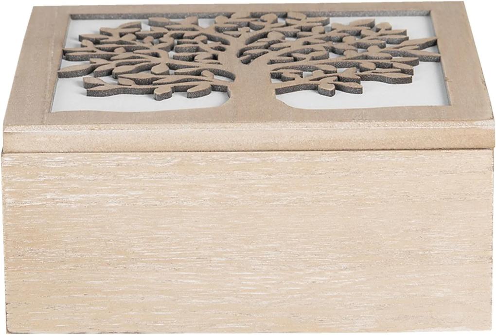 Dřevěný box s dekorací stromu - 20*20*9 cm