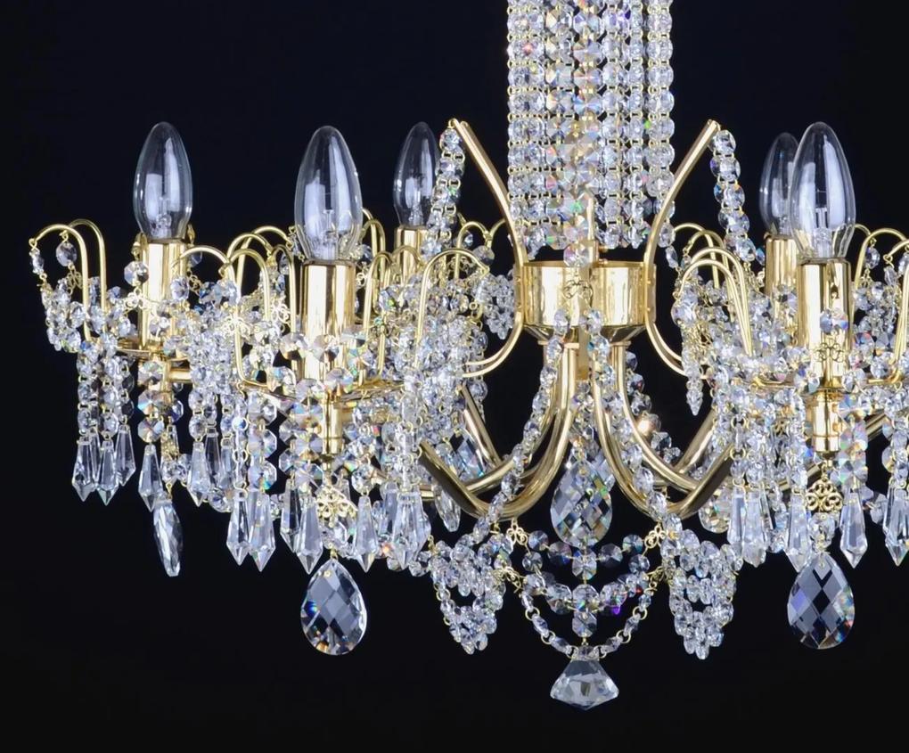 6 Arms brass crystal chandelier with cut crystal almonds &amp; Strass chains