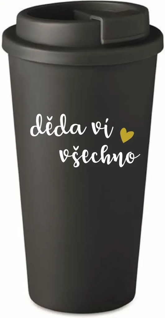 DĚDA VÍ VŠECHNO - černý termohrnek 475 ml