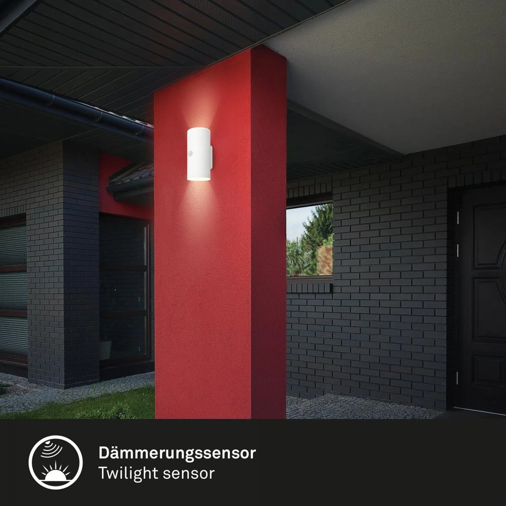 BRI 3787016 Lima LED venkovní nástěnné svítidlo, pohybové čidlo, soumrakový senzor, nabíjecí, bílé - BRILONER