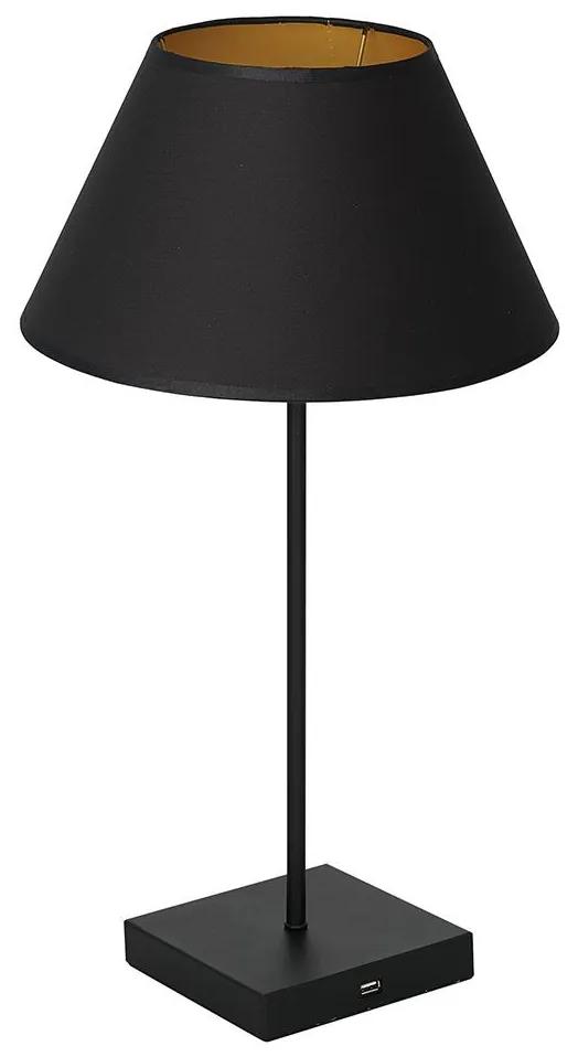 Luminex | Stolní lampa s USB konektorem 1xE27/60W/230V černá | LU0902