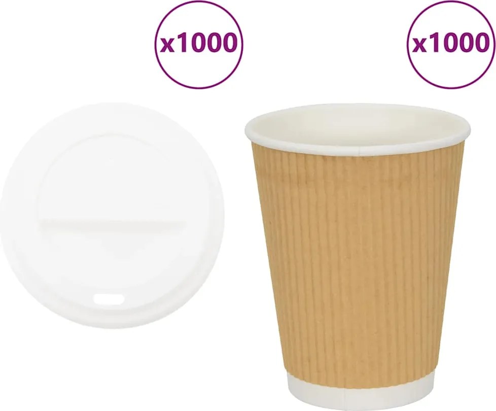 Papírové kelímky na kávu s víčky 1000 pcs 12oz 300ml 3325225