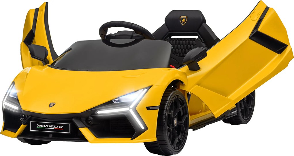AIYAPLAY elektrické auto 12V licencovaný Lamborghini Revue, dálkové ovládání, rychlost 3-5 km/h, 3-5 let, žluté