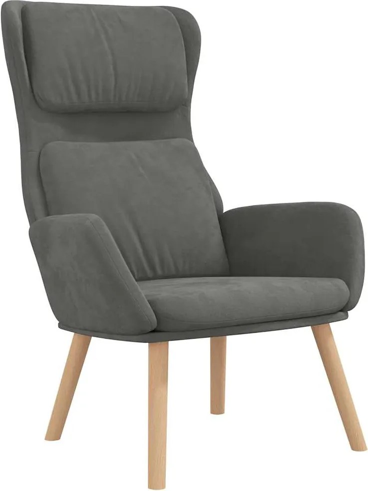 Relaxační křeslo se stoličkou tmavě šedé samet 3097821