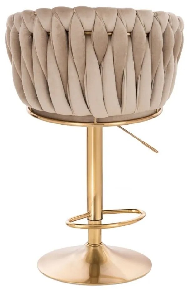 LuxuryForm DESIGN Barová židle NORDEN VELUR na zlaté kulaté podstavě - latte