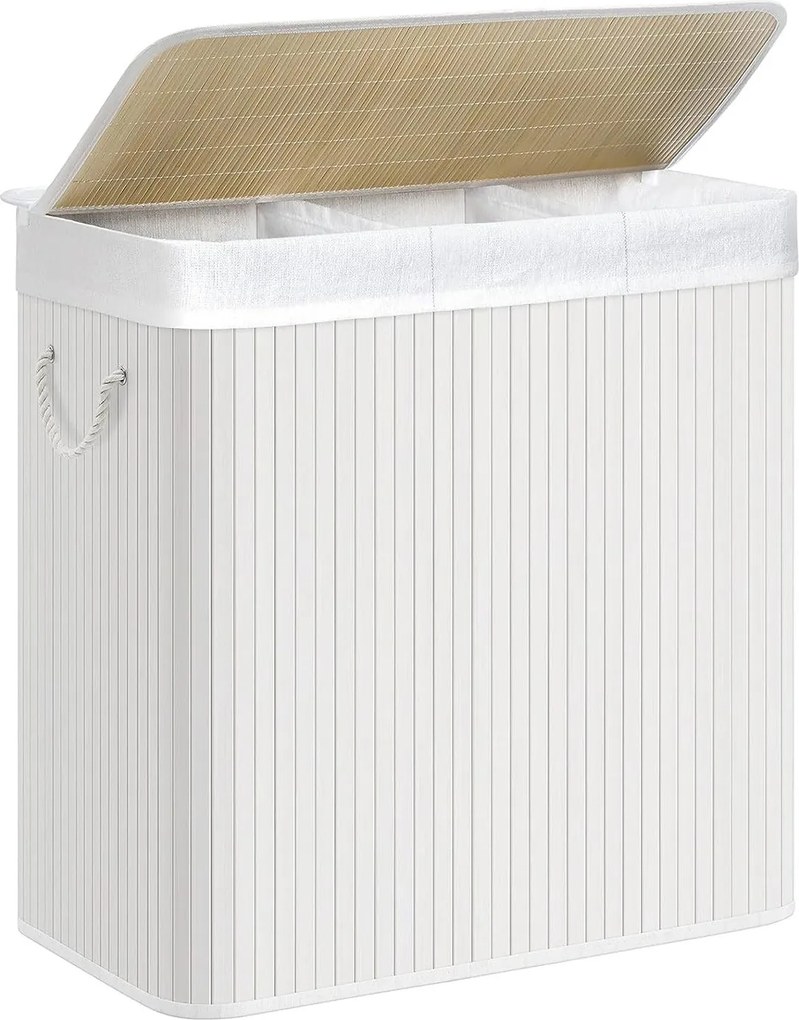 Bambusový koš prádelní 3 přihrádky 3x50l, bílý