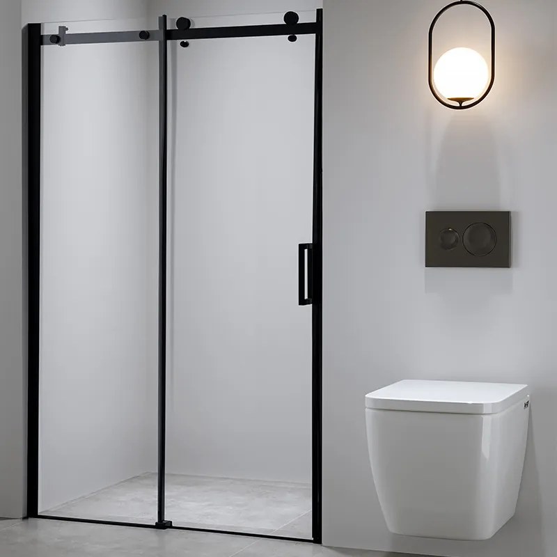 BPS-koupelny Posuvné sprchové dveře HYD-PD03B 100 černá/transparent pro instalaci do niky + vanička HYD-OSV-SXL02C bílá