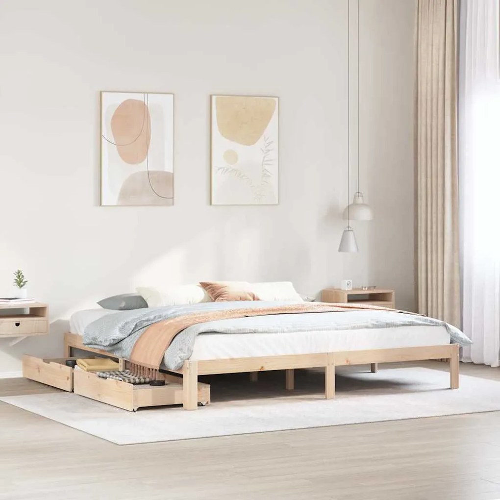 Rám postele se zásuvkami bílý 75 x 190 cm masivní borové dřevo