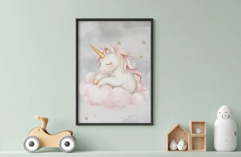 Kouzelný jednorožec - obraz - Spící jednorožec na obláčku 72 - 50 x 70 cm - 649 Kč