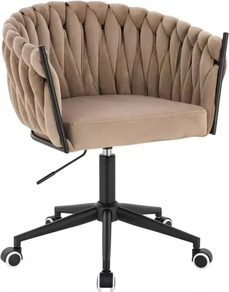LuxuryForm DESIGN Otočná židle NORDEN VELUR na černé podstavě s kolečky - latte