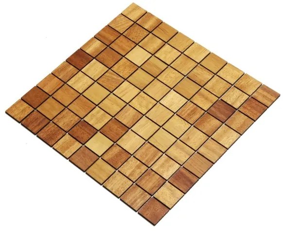 Iroko mozaika- dřevěný obklad 30 x 30 mm
