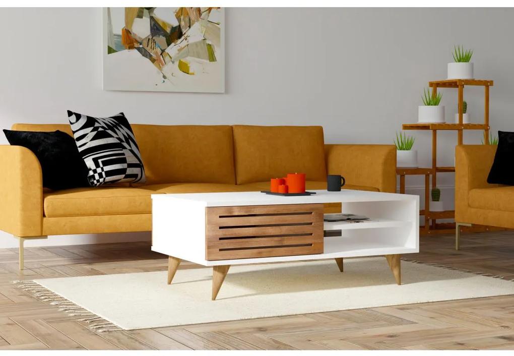 Asir | Konferenční stolek GRANDE 42x100 cm bílá/hnědá | AS0955