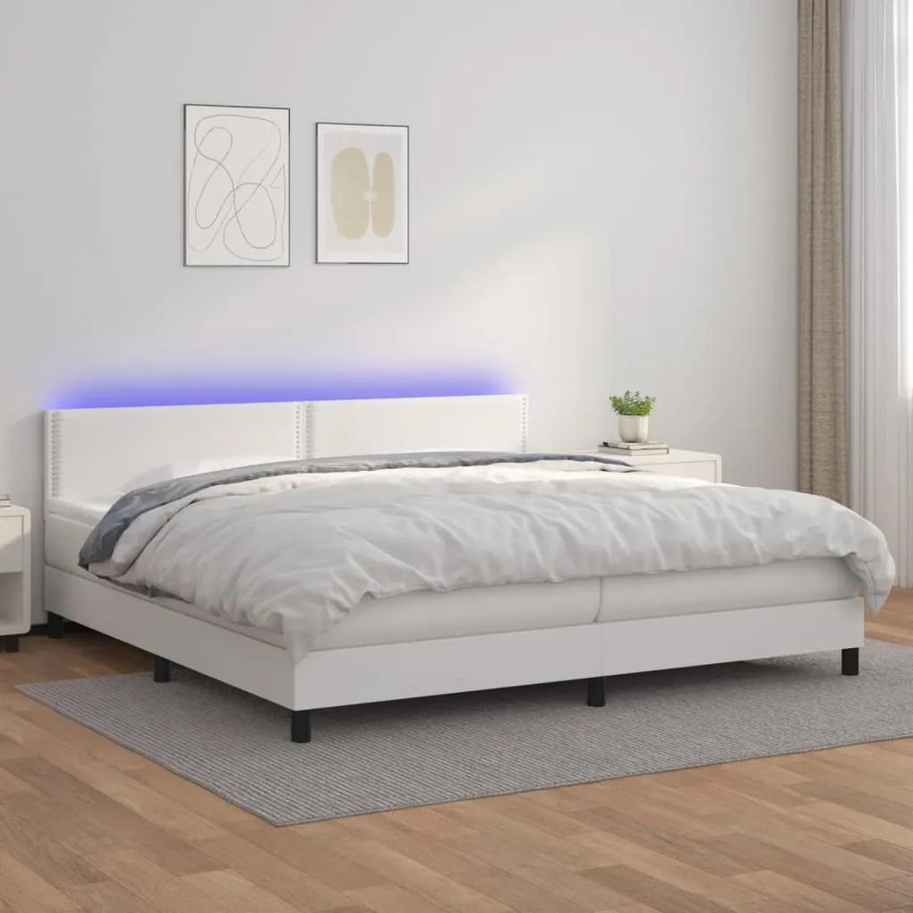 vidaXL Box spring postel s matrací a LED bílá 200x200 cm umělá kůže