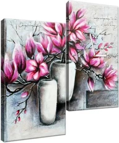 Tištěný obraz s hodinami Růžové magnolie ve váze 60x60cm ZP3906A_2J