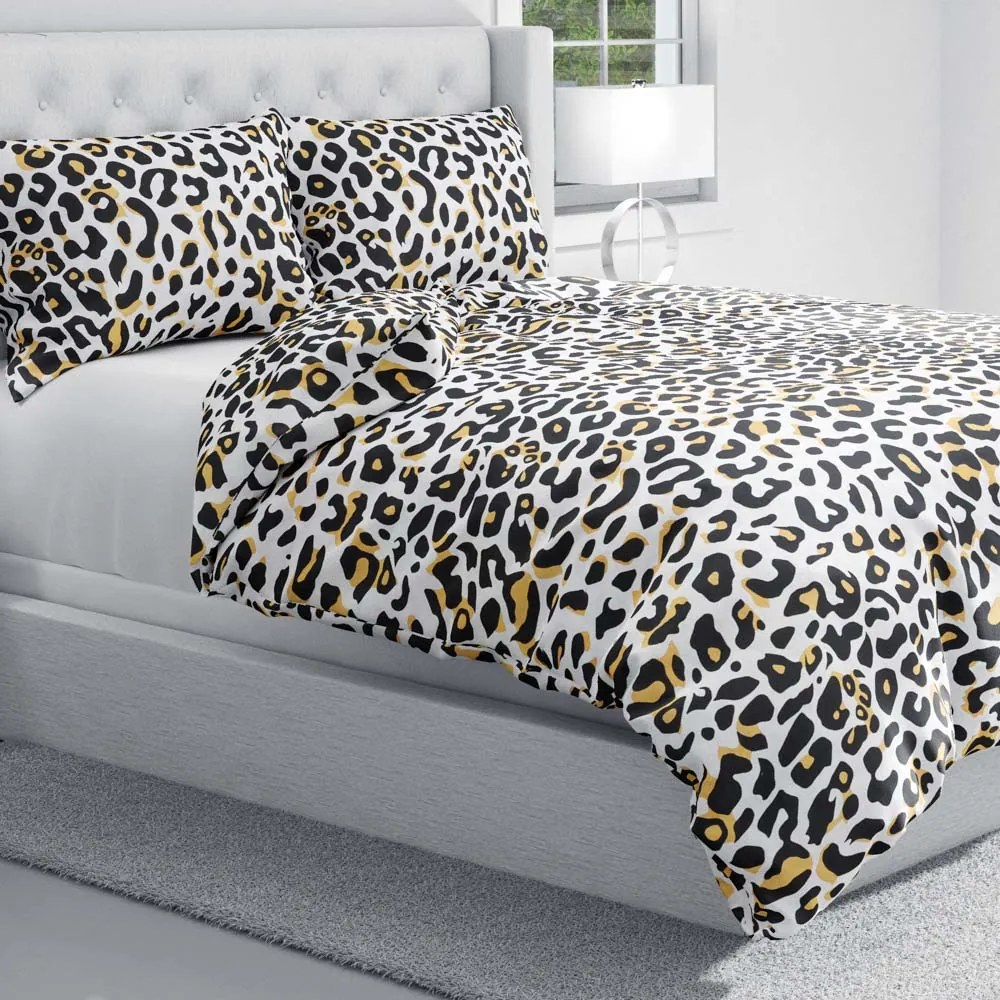 Biante Bavlněné ložní povlečení Sandra SA-409 Leopardí vzor na bílém Prodloužené 140x220 a 70x90 cm