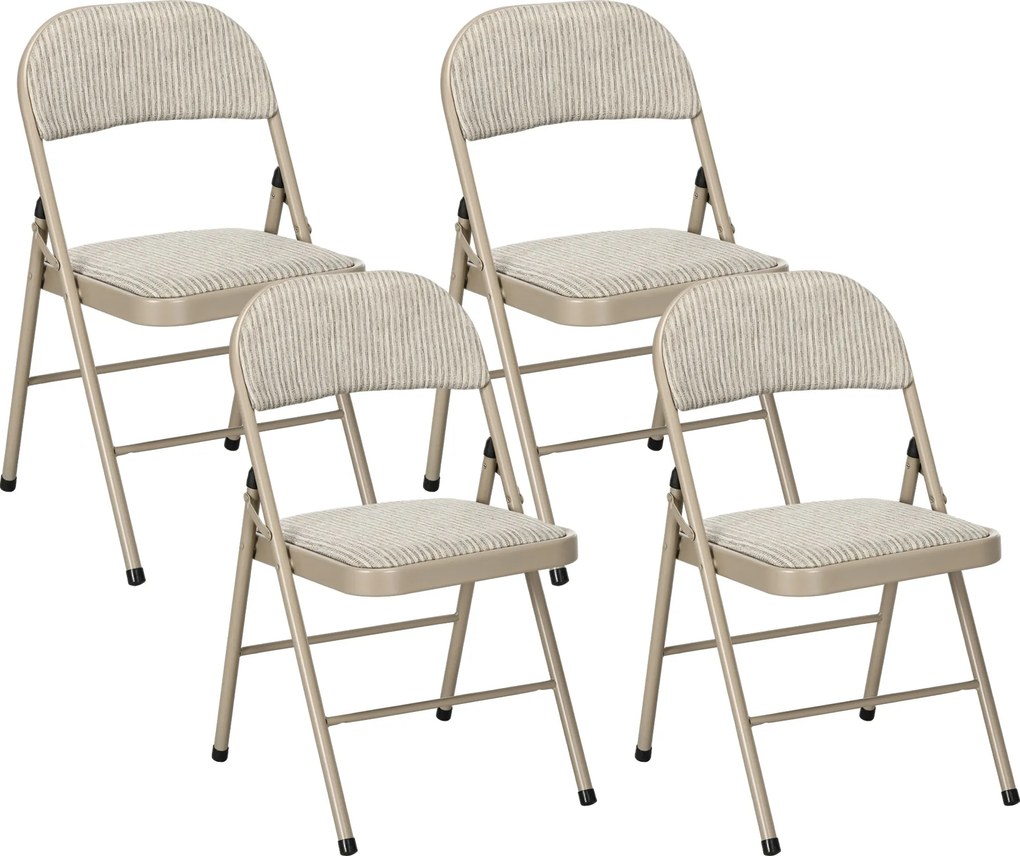 HOMCOM Sada 4 skládacích židlí, přenosné jídelní židle, skládací židle s lněným polštářem a ocelovým rámem 45 x 46 x 78 cm beige | Aosom