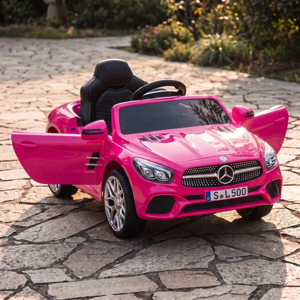 AIYAPLAY dětské elektrické auto Mercedes-Benz SL500 12V s 2,4 GHz dálkovým ovládáním, 2 motory, odpružení, jemný start, růžové