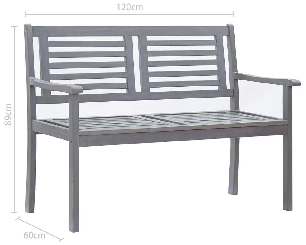 2místná zahradní lavice s poduškou 120 cm šedá eukalyptus