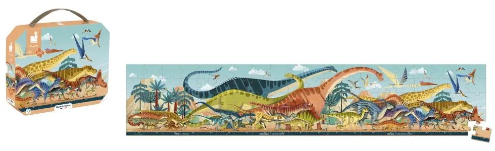 Janod Panoramatické puzzle v kufříku Dinosauři 100 ks