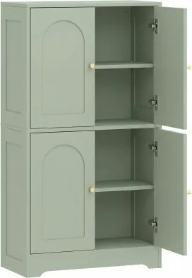 HOMCOM Kuchyňský bufet, kuchyňský úložný nábytek se 4 prohnutými dveřmi a 2 nastavitelnými interními policemi, 60 x 30 x 110 cm, zelený