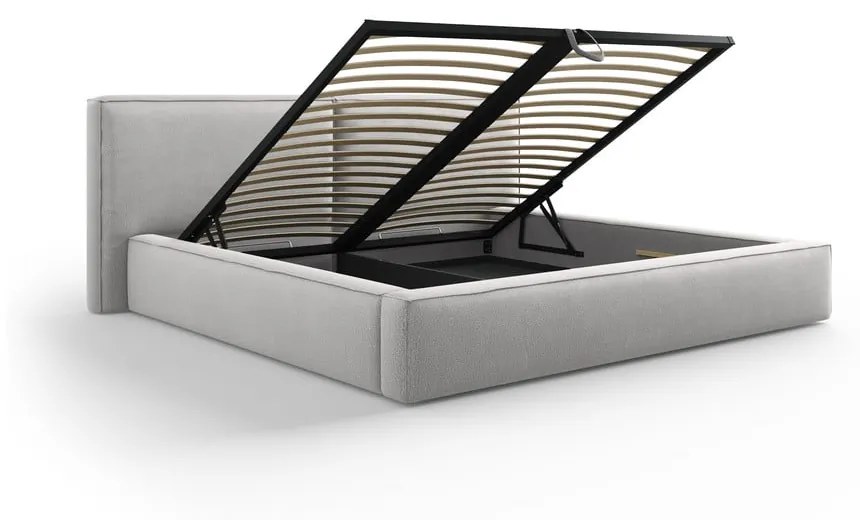 Světle šedá čalouněná dvoulůžková postel s úložným prostorem a roštem 200x200 cm Arendal – Cosmopolitan Design