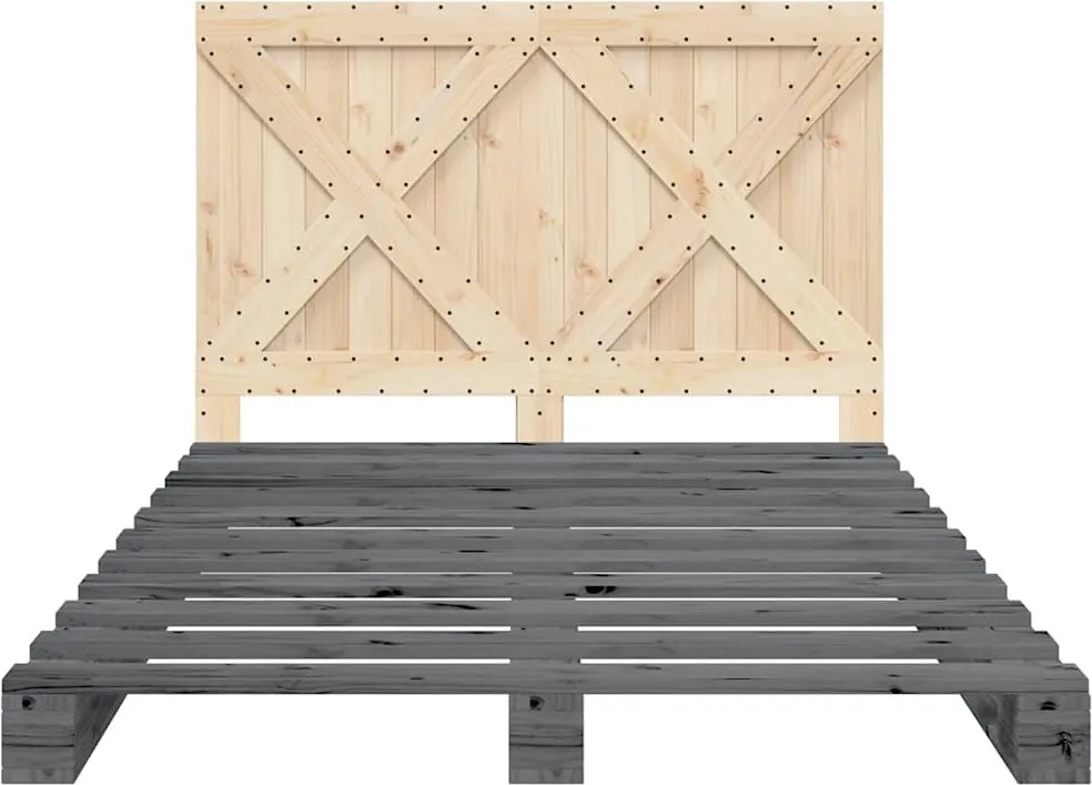 Rám postele s čelem šedý 140 x 200 cm masivní borové dřevo 3281582