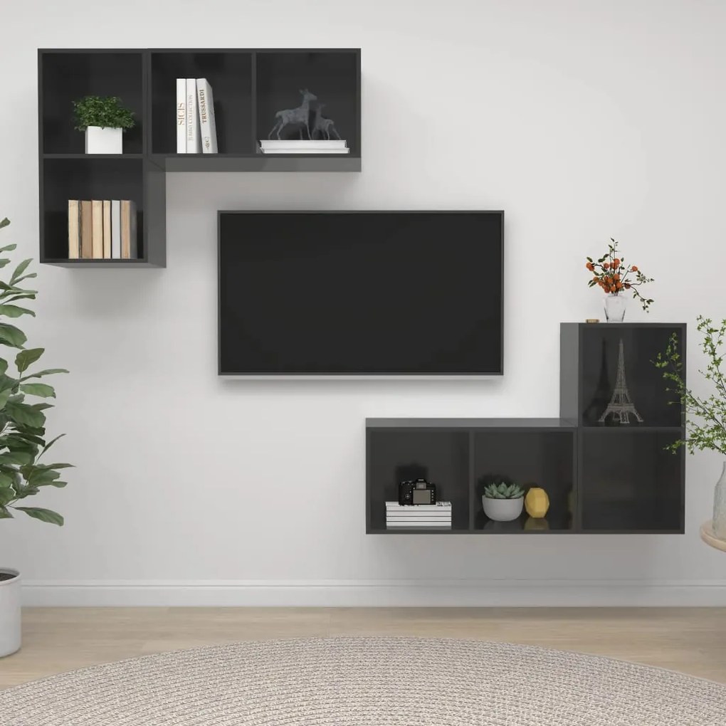 Nástěnné TV skříňky 4 ks šedé s vysokým leskem kompozitní dřevo 3079843