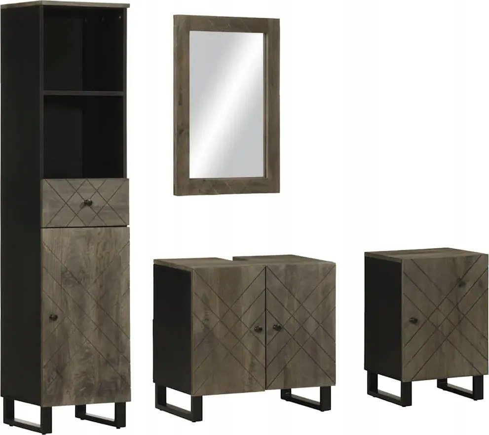 4Dílná Koupelnová Sestava Černé Masivní Mangovníkové Dřevo