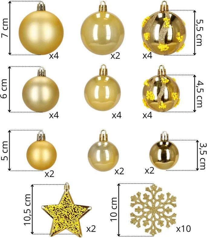Vánoční baňky zlaté mix - 5/6/7 cm sada 40ks, vánoční ozdoby