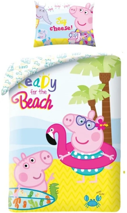 Bavlněné ložní povlečení Prasátko Peppa - motiv Ready for The Beach - 100% bavlna - 70 x 90 cm + 140 x 200 cm