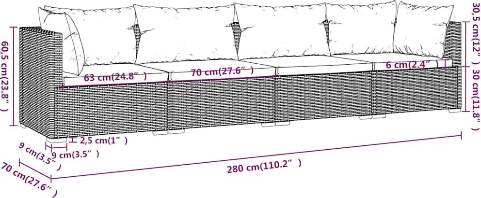 4dílná zahradní sedací souprava s poduškami polyratan hnědá 3101427