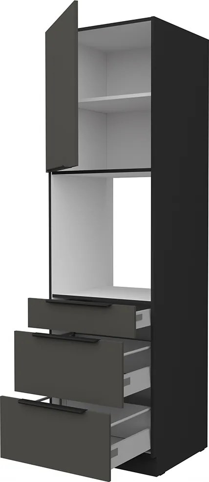 ARIA pe | vysoká skříňka 60 DPS-210 3S1F na vestavnou troubu | PREMIUM BOX | 60 cm | ANTI FINGERPRINT povrch | černá/šedá grafit