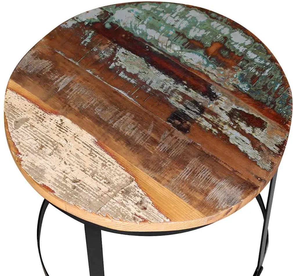 2 konferenční stolky masivní recyklované dřevo kulaté 40cm/50cm 244007