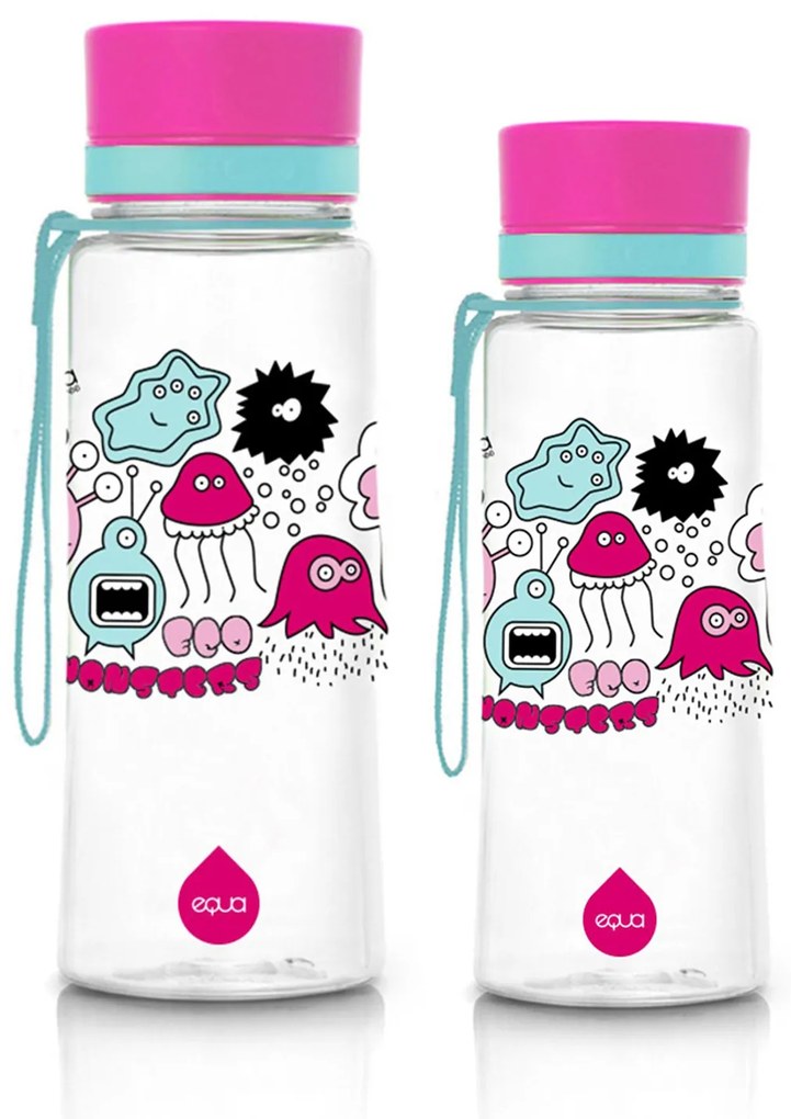 Sada 2 EQUA lahví Pink Monsters 400 ml + 600 ml ekologická plastová lahev na pití bez BPA