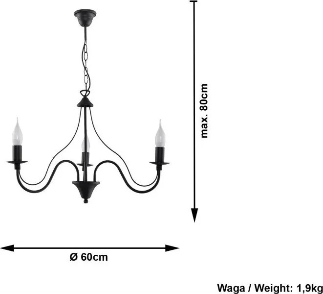 Černé kovové závěsné svítidlo ø 60 cm Fiorano – Sollux