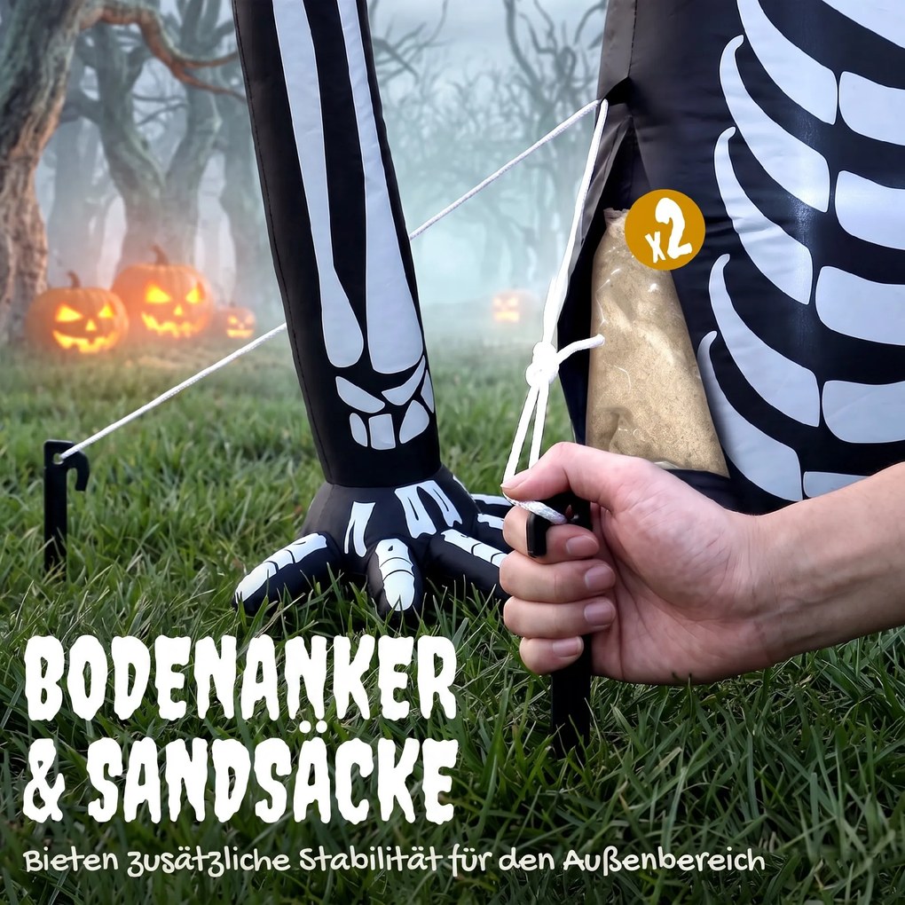 Outsunny Nafukovací Halloween kostlivec, vylézající ze země, s LED světly, strašidelná dekorace pro vnitřní i venkovní použití