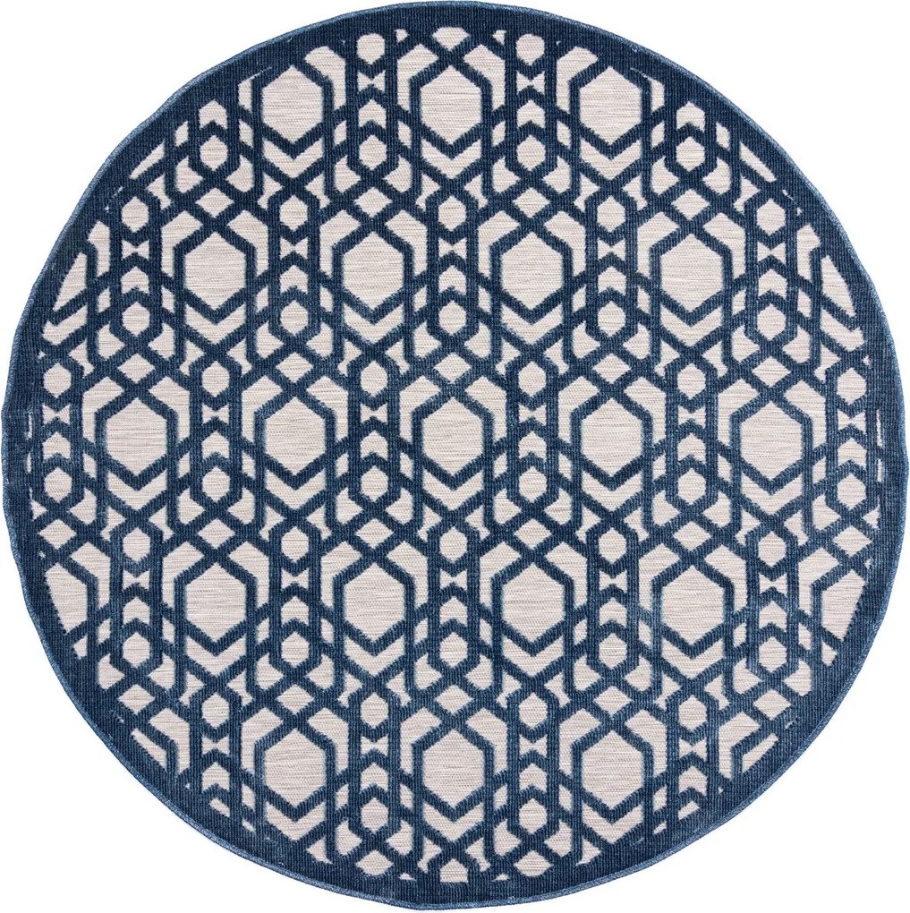Kusový koberec Piatto Oro Blue kruh – na von aj na doma, 160x160 (priemer) kruh, modrá, chodba / predsieň, Flair Rugs