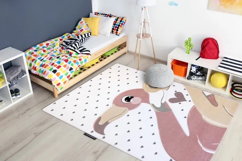 Dywany Łuszczów, Dětský kusový koberec Petit Flamingos hearts cream, 160x220, růžová, dětský pokoj