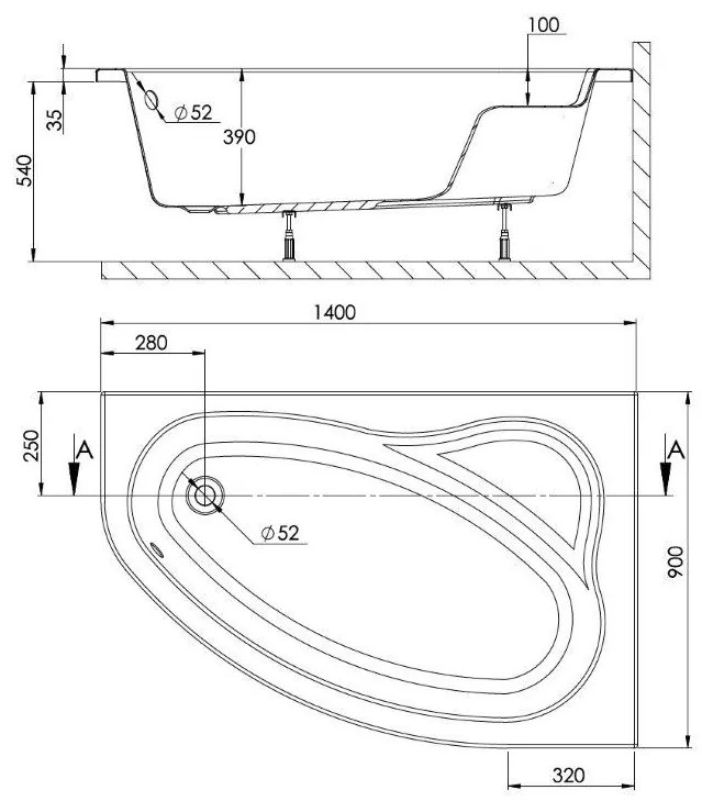 Scansani Simpla 140x90 akrylátová vana Délka vany: 140cm, Orientace: Pravá